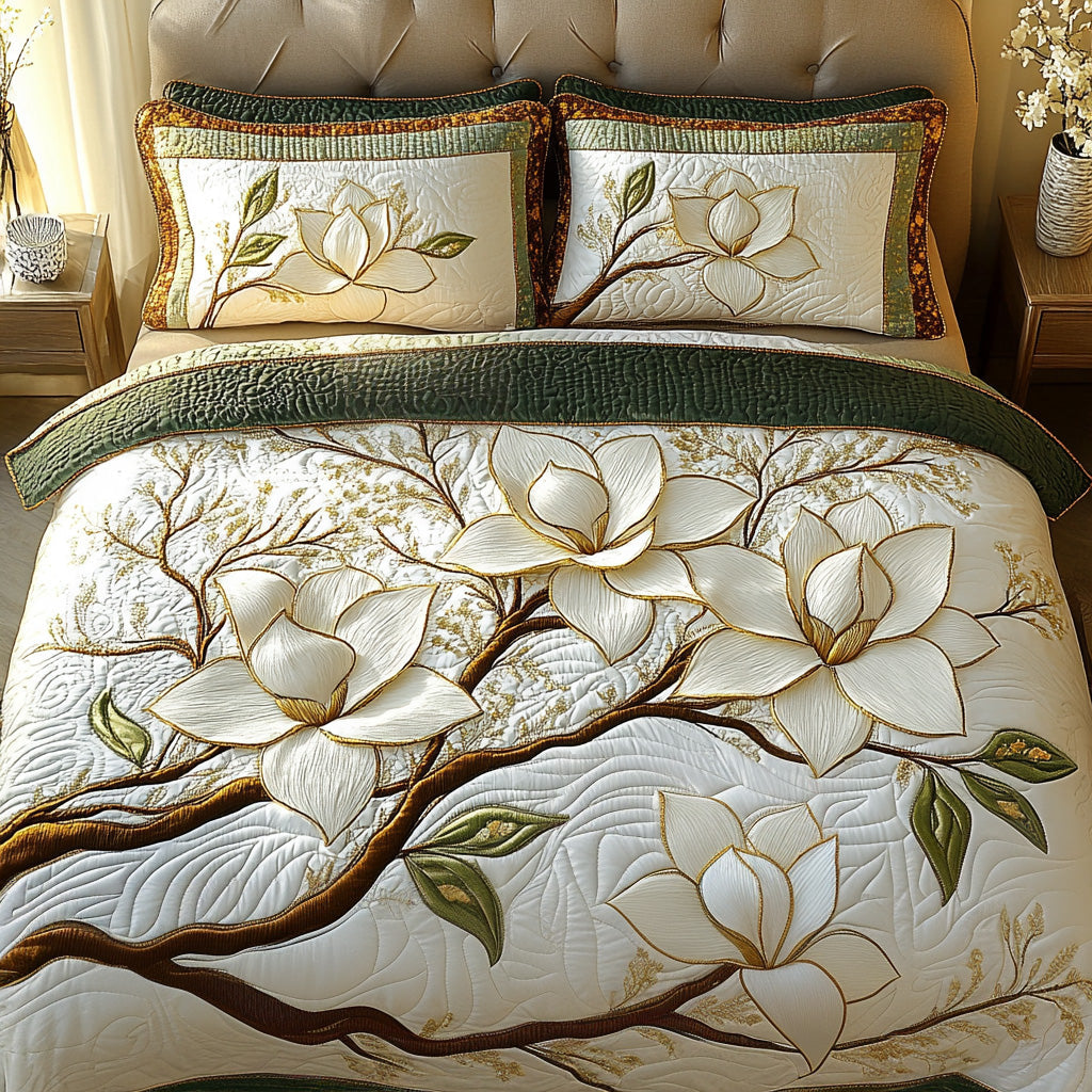 Magnolia Blossom 3-Piece Quilted Bedding Set NCU0NT6642 – Vantique