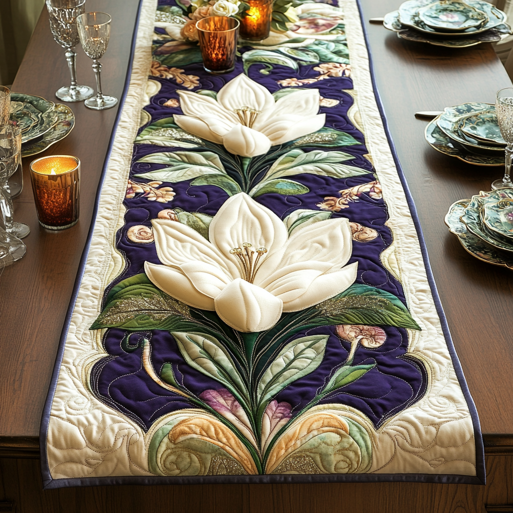 Magnolia Charm Quilted Table Runner NCU0VH2463 – Vantique