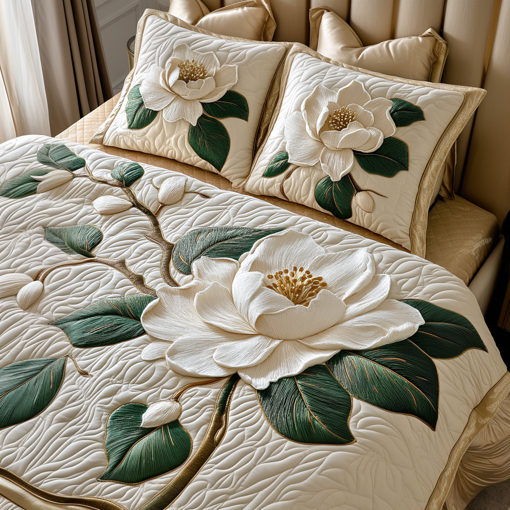 Magnolia Harmony 3-Piece Quilted Bedding Set NCU0VH3757 – Vantique
