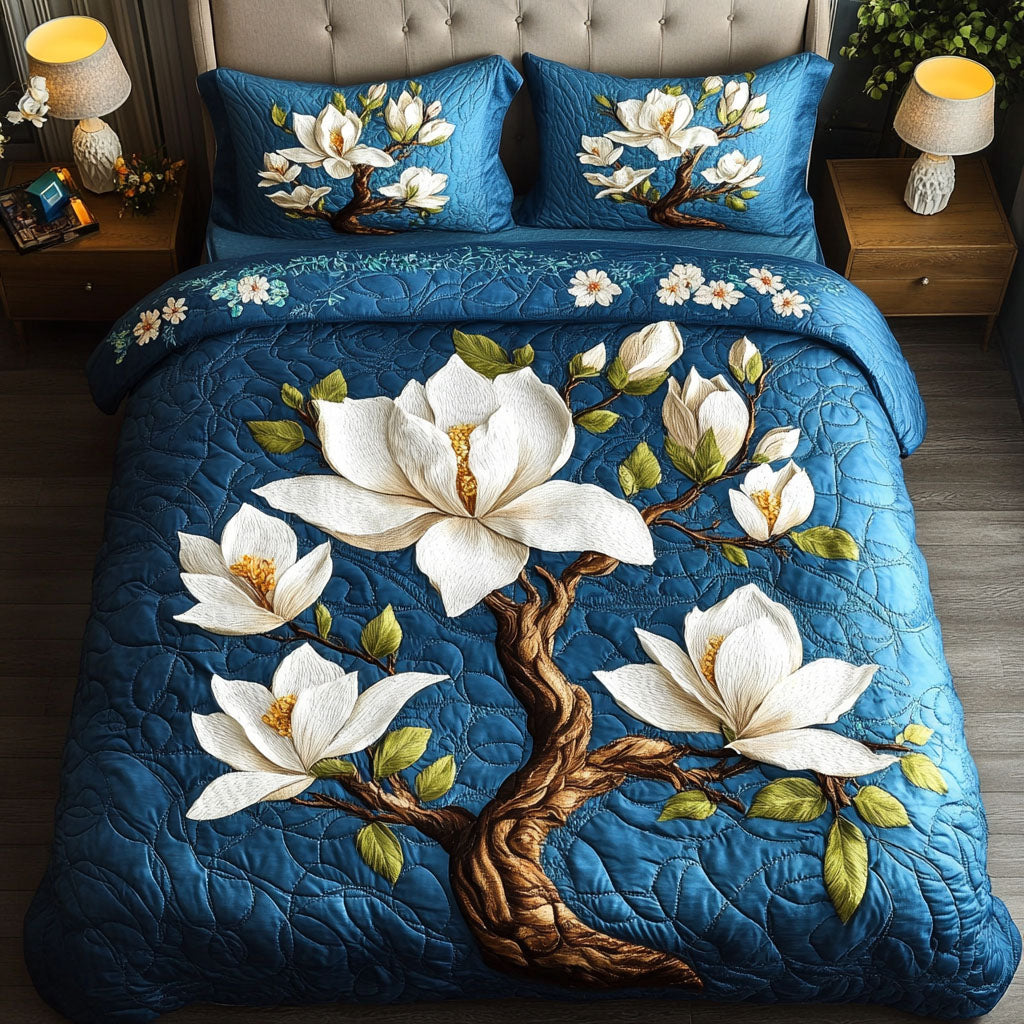 Magnolia Serenity Blue 3-Piece Quilted Bedding Set NCU0NT6649 – Vantique