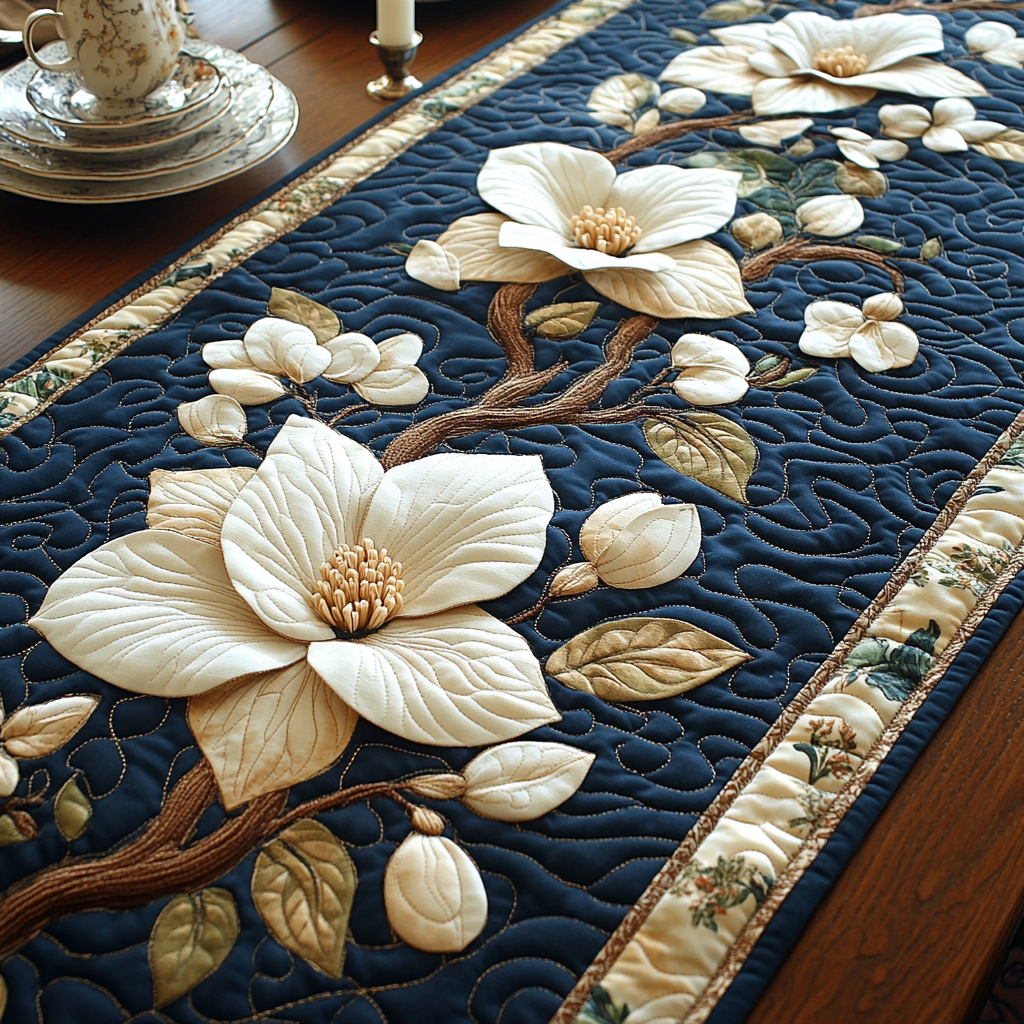Magnolia Serenity Quilted Table Runner NCU0DV3641 – Vantique