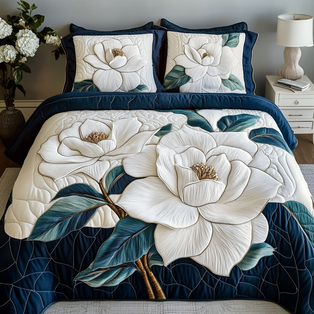 Magnolia Tranquil 3-Piece Quilted Bedding Set NCU0VH4969 – Vantique