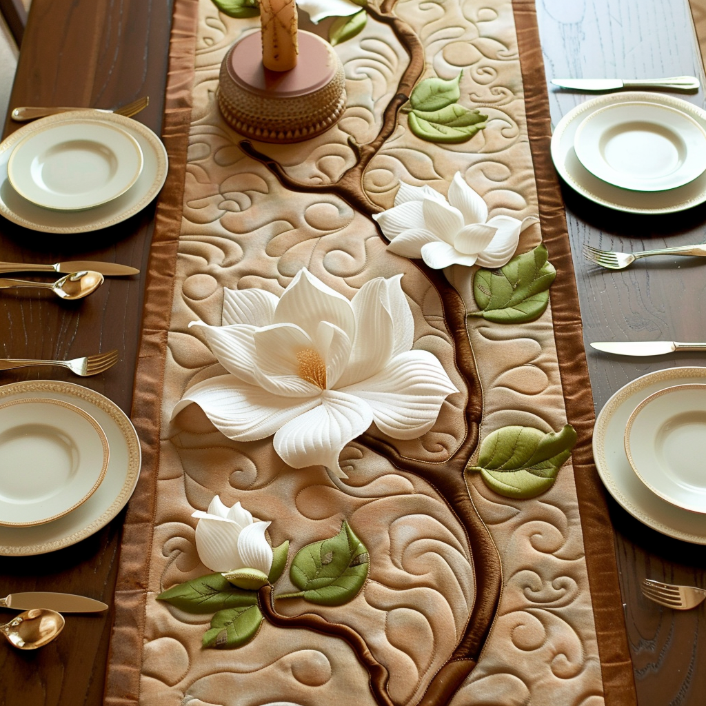 Magnolia Whisper Quilted Table Runner NCU0DV3636 – Vantique