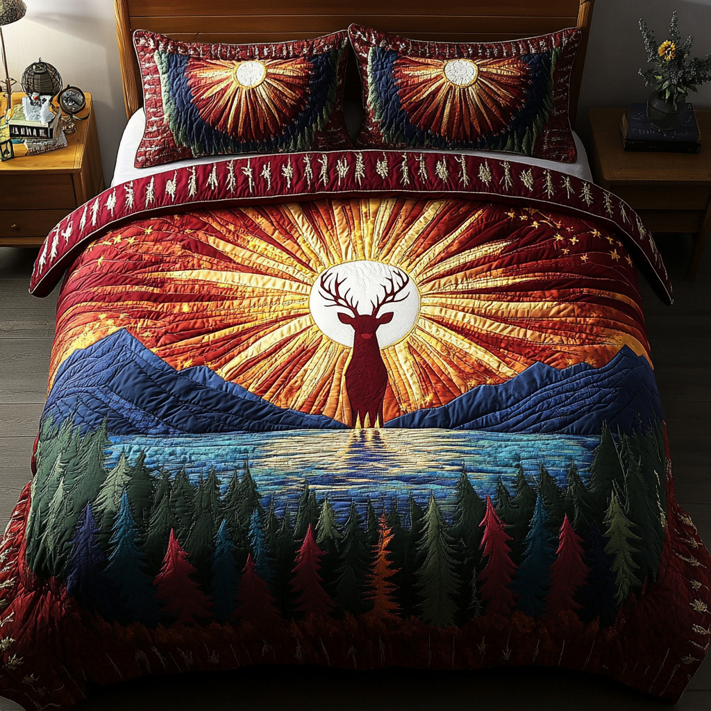 Majestic Stag 3-Piece Quilted Bedding Set NCU0VH2876 – Vantique