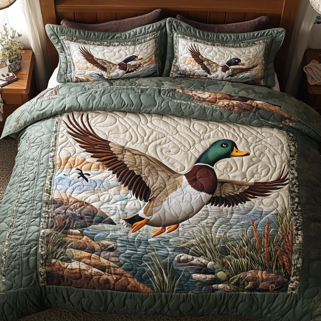 Mallard Ducks Adventure 3-Piece Quilted Bedding Set NCU0DK7964 – Vantique