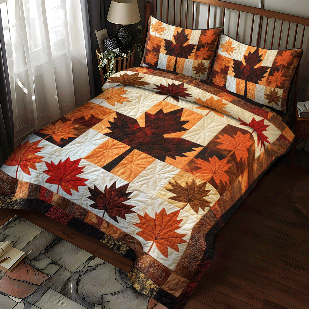 Maple Leaves Thanksgiving 3-Piece Quilted Bedding Set NCU0PD700 – Vantique