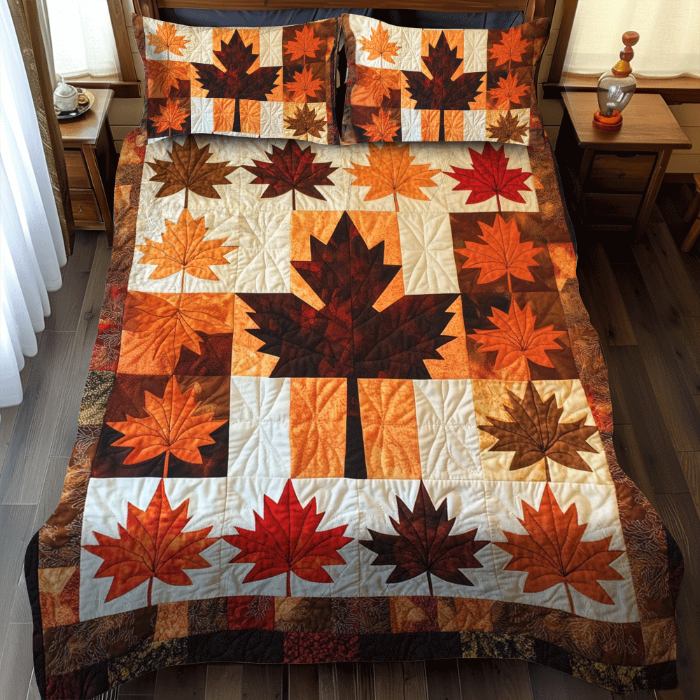 Maple Leaves Thanksgiving 3-Piece Quilted Bedding Set NCU0PD700 – Vantique
