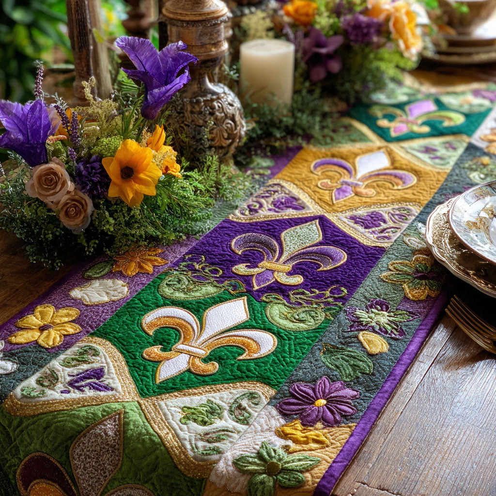 Mardi Fleur Mist Quilted Table Runner NCU0PT10974 – Vantique