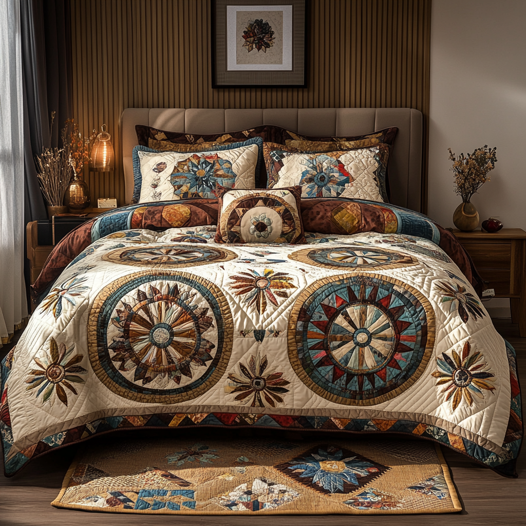 Meadow Medallion 3-Piece Quilted Bedding Set NCU0VH3724 – Vantique