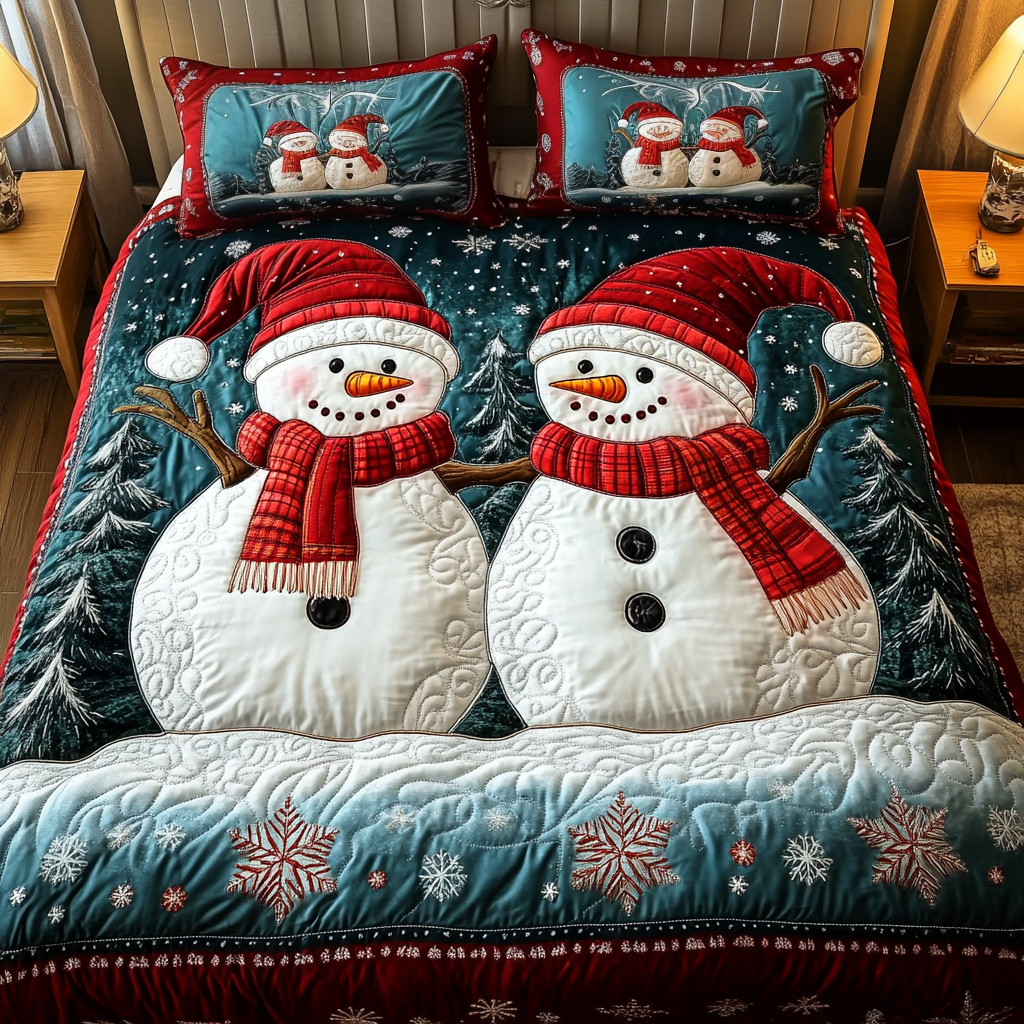Merry Snowmen 3-Piece Quilted Bedding Set NCU0VH695 – Vantique