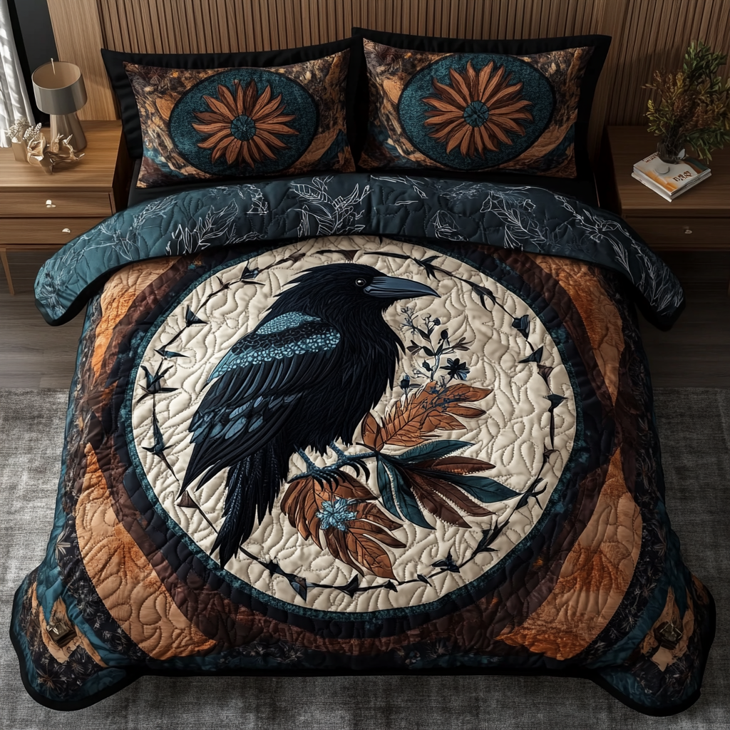 Midnight Crow 3-Piece Quilted Bedding Set NCU0VH3098 – Vantique
