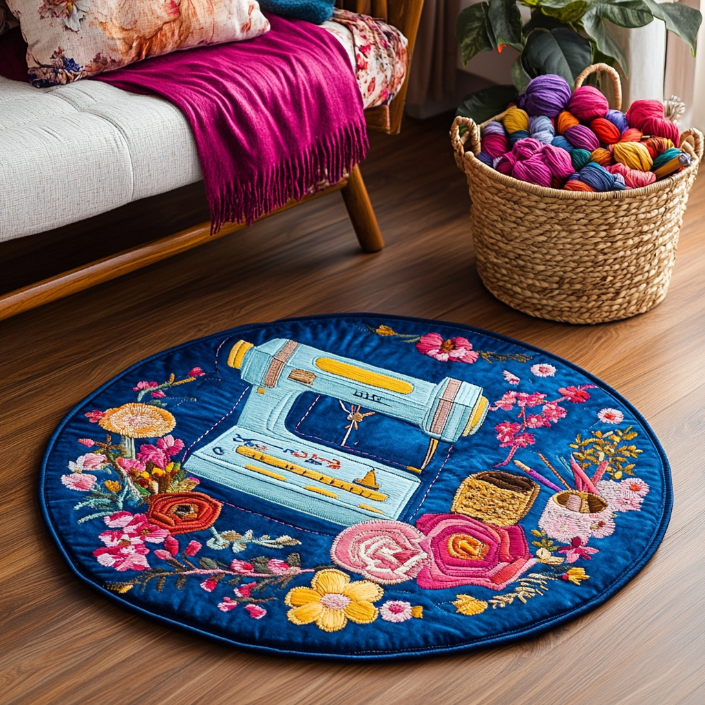 Modern Sewing Machine Quilted Round Mat NCU0DK7845 – Vantique