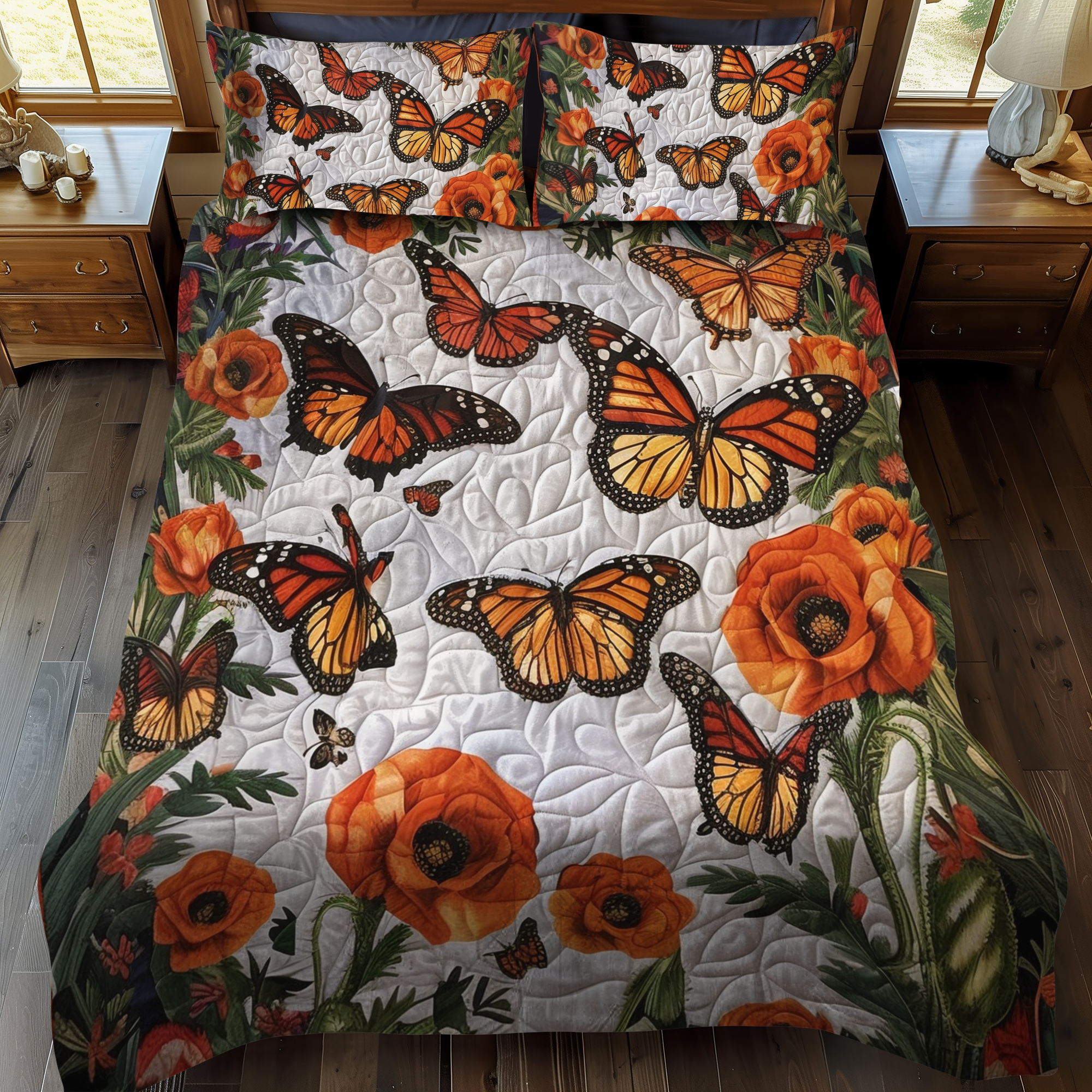 Monarch Butterflies 3-Piece Quilted Bedding Set NCU0VL027 – Vantique