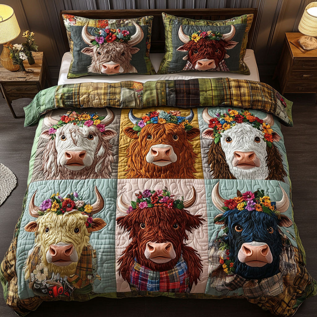 Moo Bliss 3-Piece Quilted Bedding Set NCU0VH2470 – Vantique