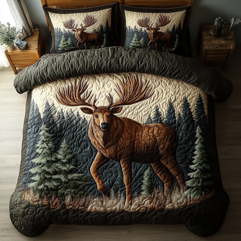 Moose Wilderness 3-Piece Quilted Bedding Set NCU0DK7603 – Vantique