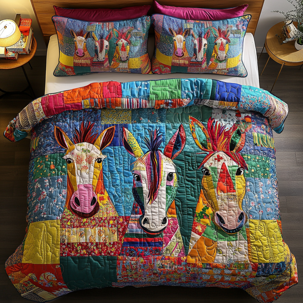 Mosaic Donkies 3-Piece Quilted Bedding Set NCU0VH2390 – Vantique