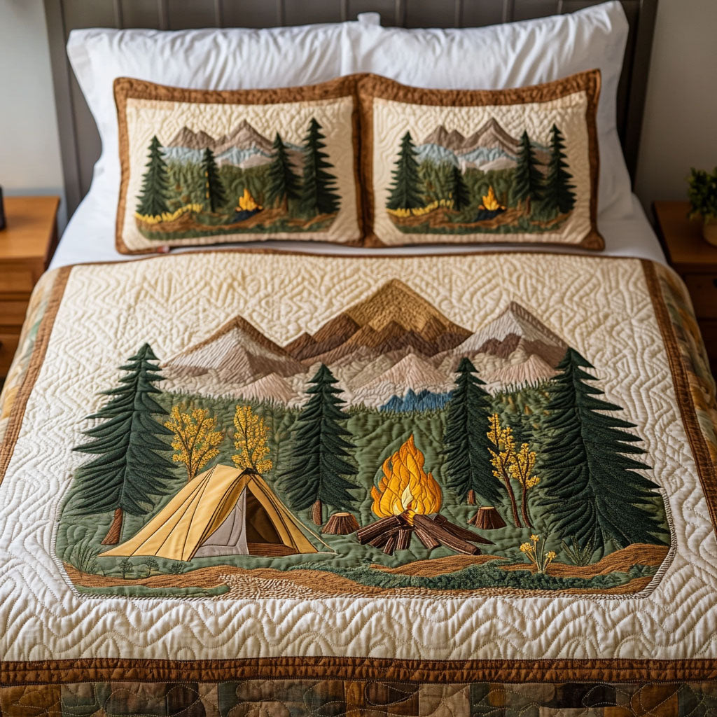 Mountain Campfire 3-Piece Quilted Bedding Set NCU0NT2941 – Vantique