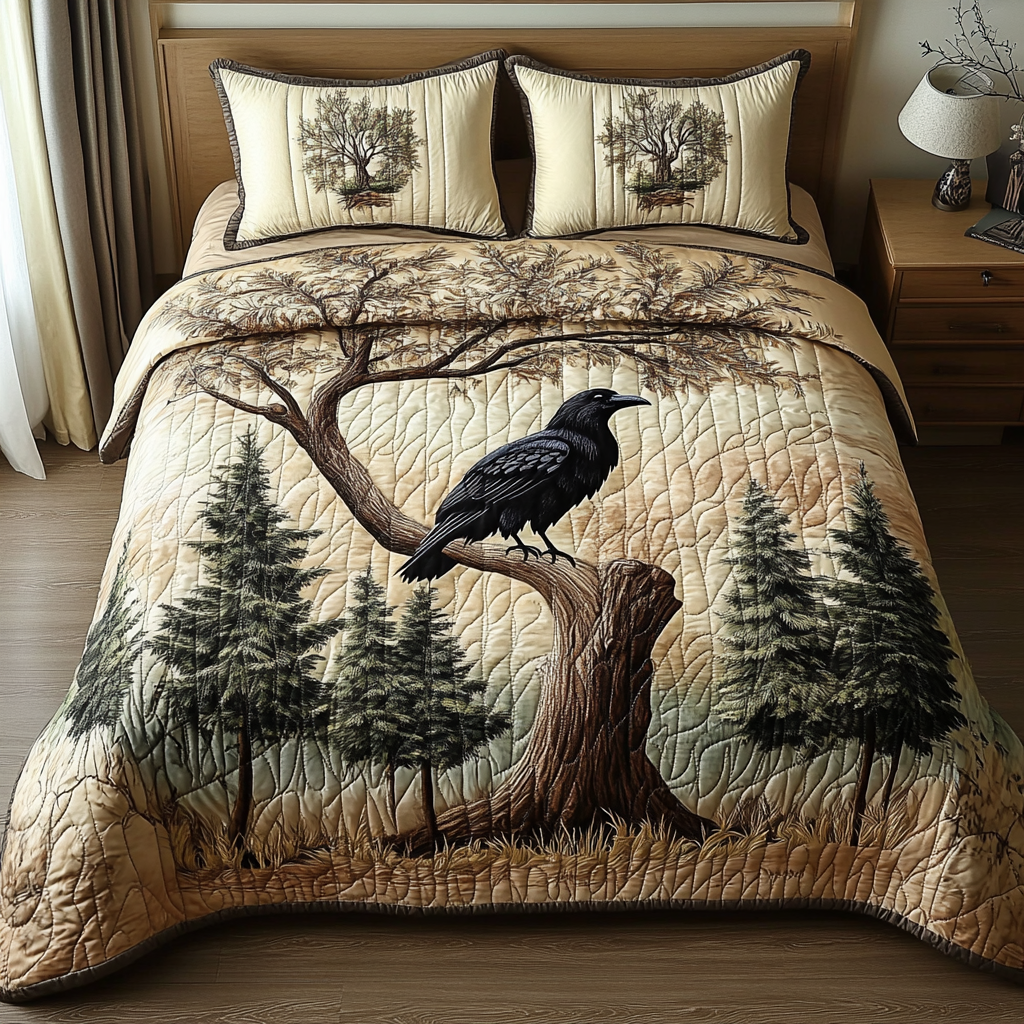 Mystic Crow 3-Piece Quilted Bedding Set NCU0VH2056 – Vantique