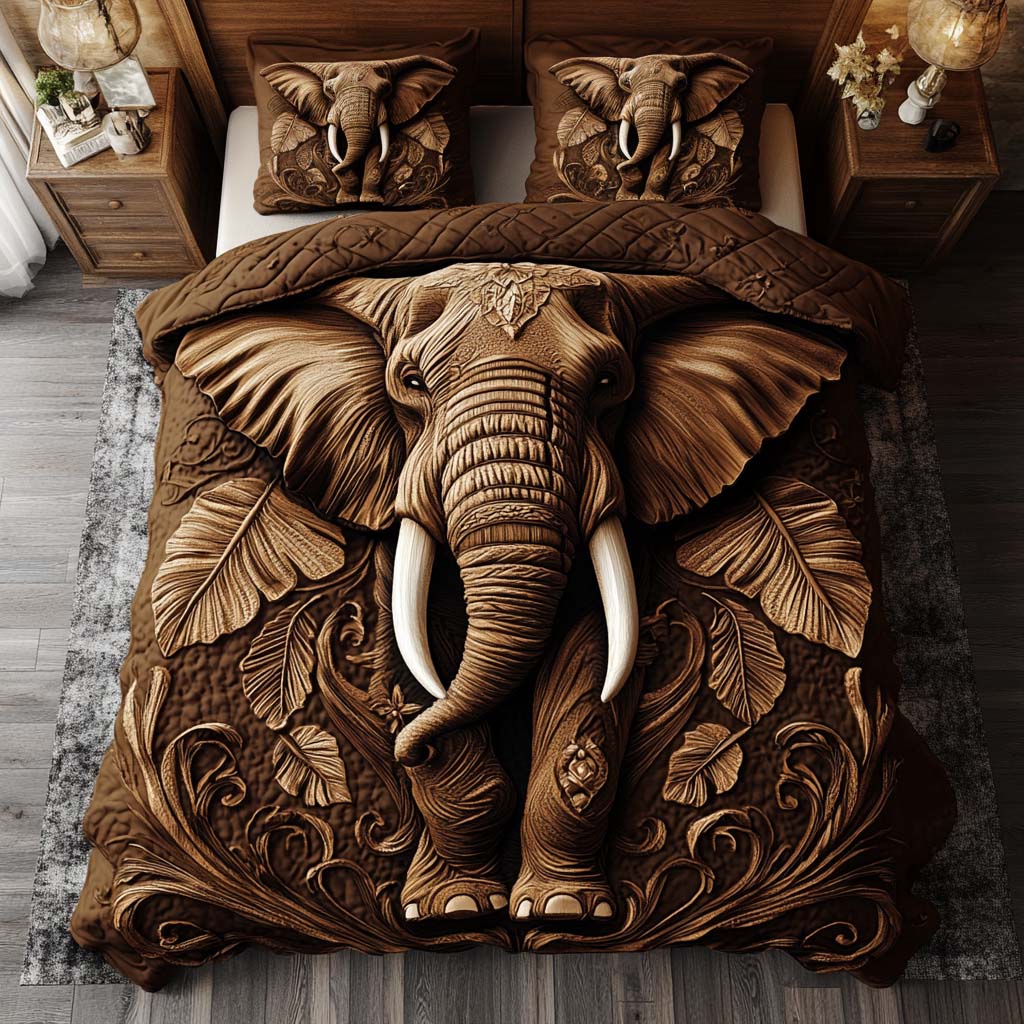 Mystic Elephant 3-Piece Quilted Bedding Set NCU0NT8139 – Vantique