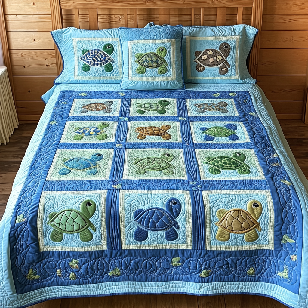 Mystic Turtle 3-Piece Quilted Bedding Set NCU0DK7420 – Vantique