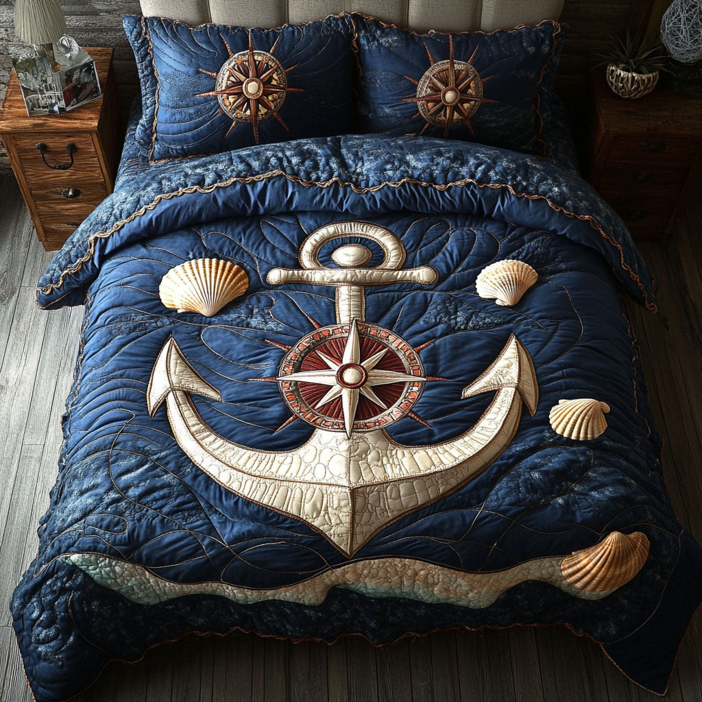 Nautical Compass 3-Piece Quilted Bedding Set NCU0NT4830 – Vantique