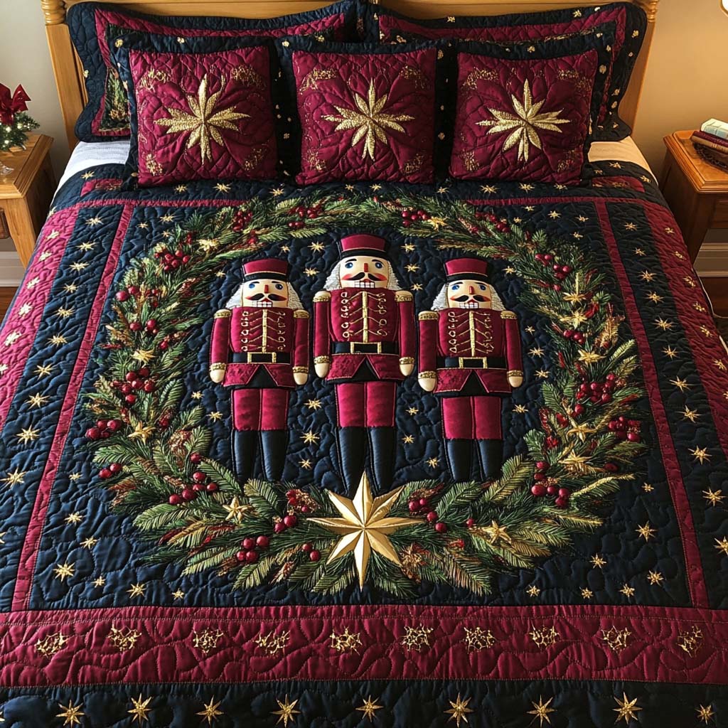 Nutcracker Wreath 3-Piece Quilted Bedding Set NCU0NT9908 – Vantique