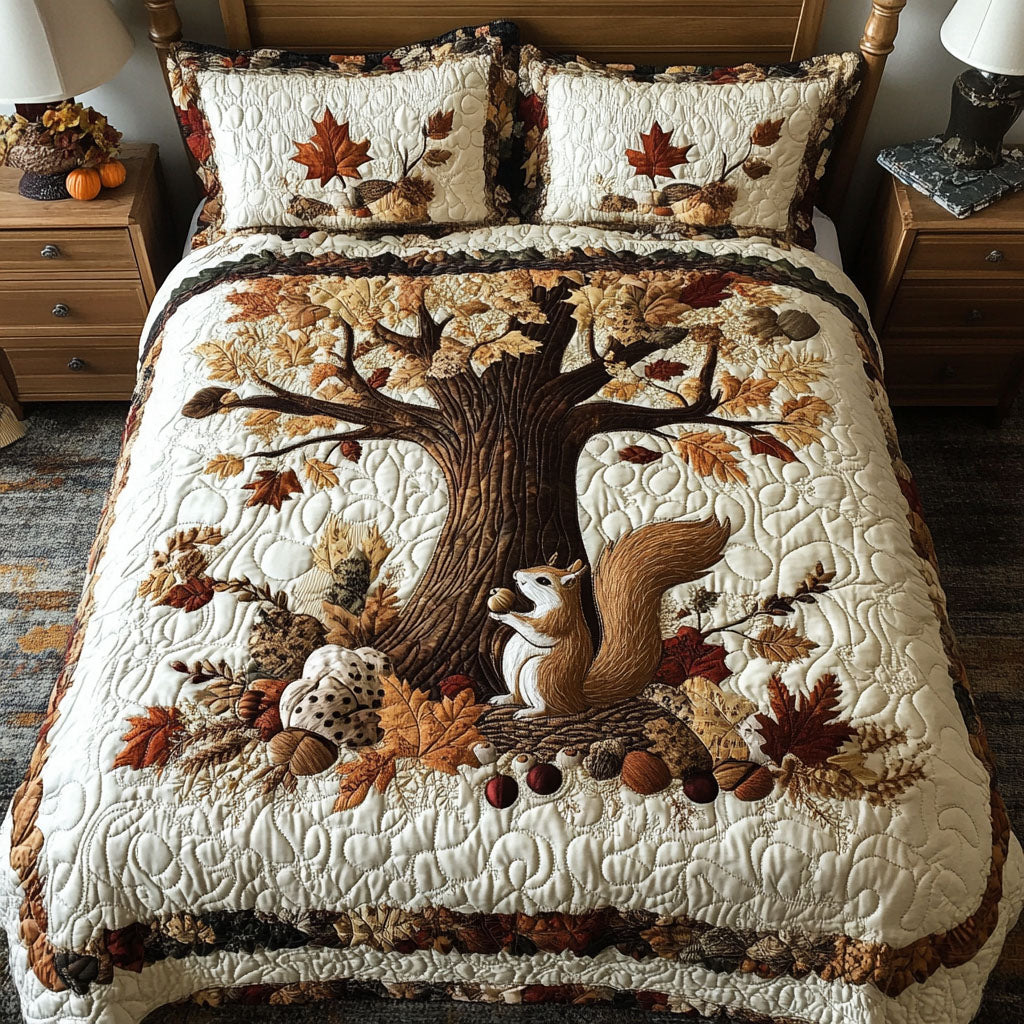 Nutty Autumn Days 3-Piece Quilted Bedding Set NCU0PT7854 – Vantique