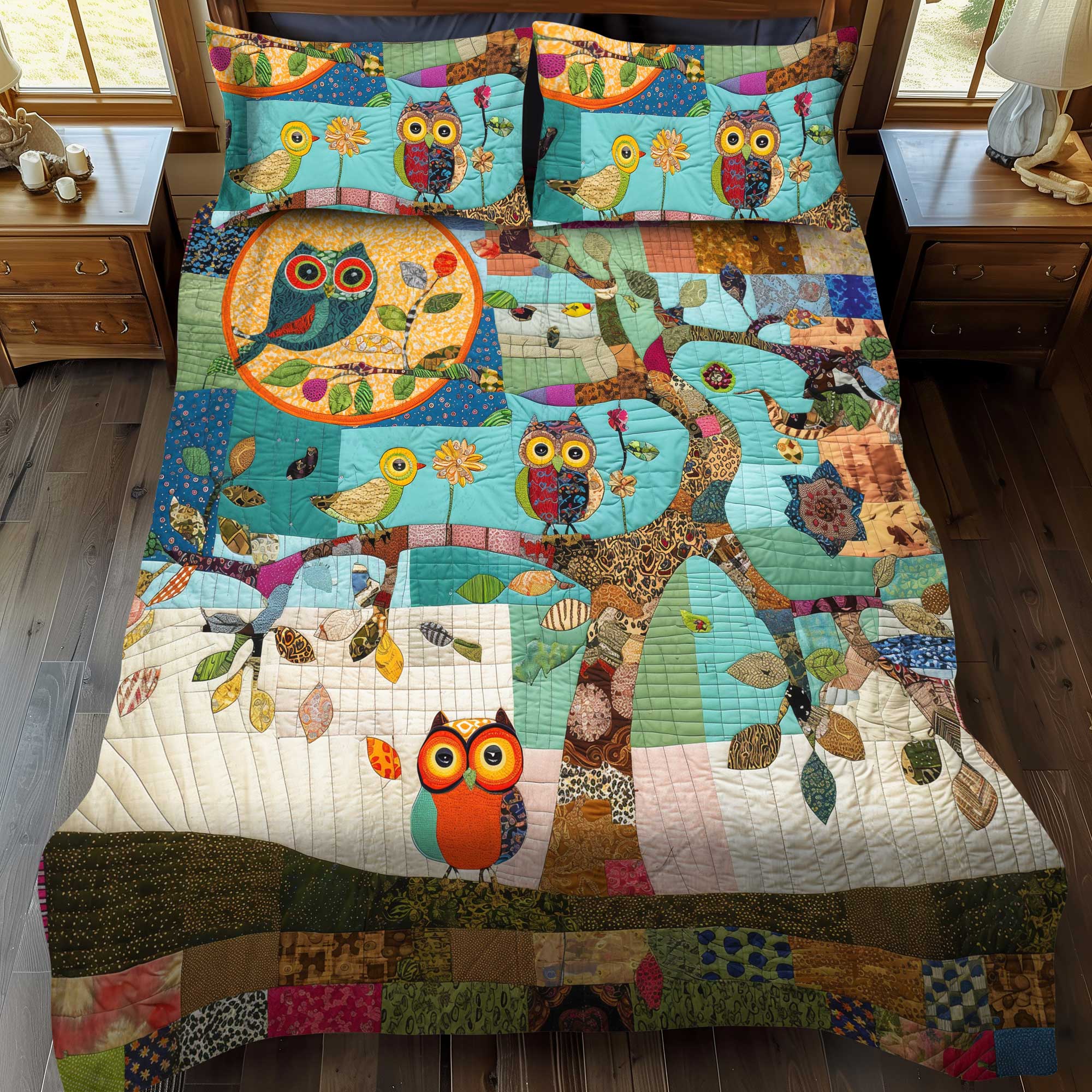 Colorful Owl Patchwork 3-Piece Quilted Bedding Set NCU0HY010 – Vantique