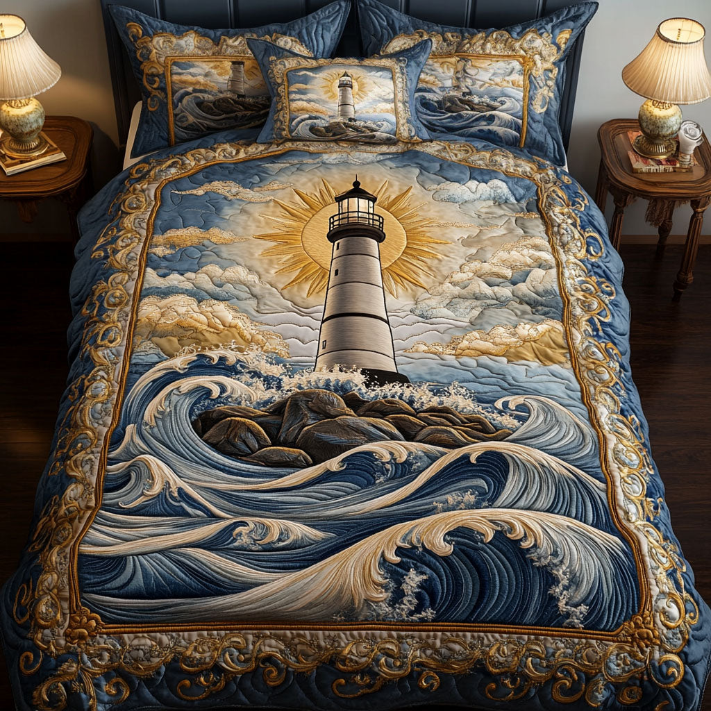 Ocean Breeze Lighthouse 3-Piece Quilted Bedding Set NCU0NT3359 – Vantique