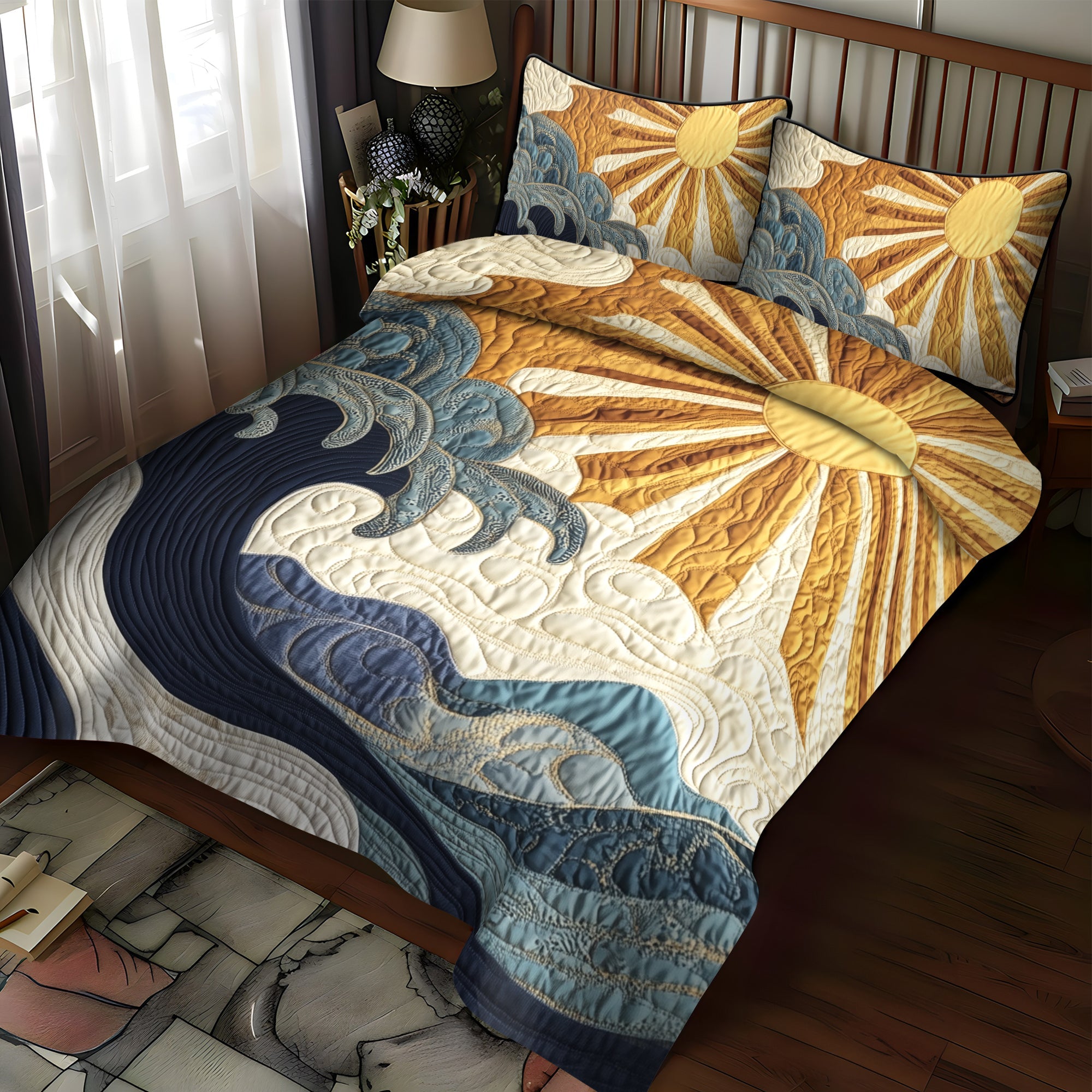 Ocean Sunrise 3-Piece Quilted Bedding Set NCU0VL775 – Vantique
