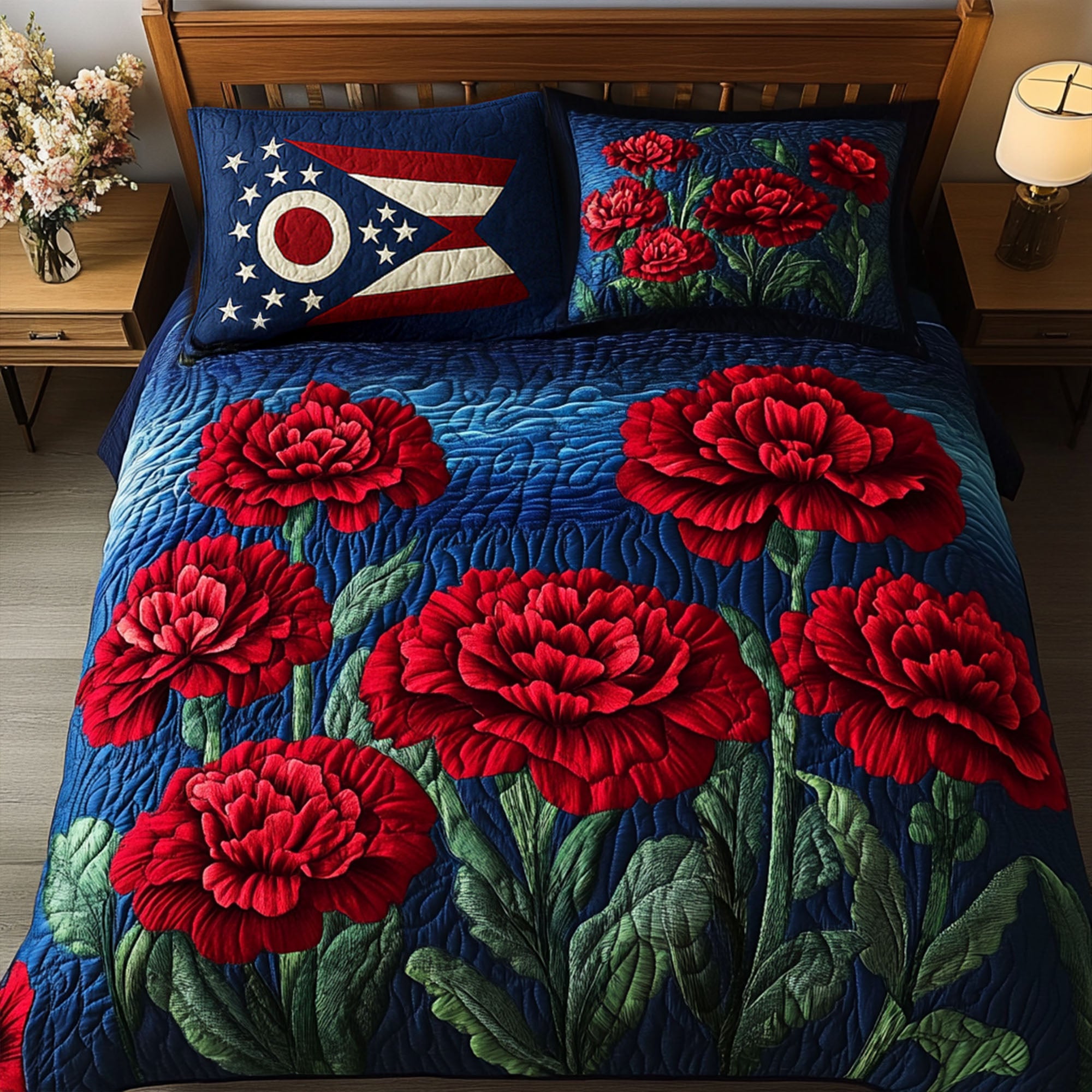 Ohio Scarlet State Flower 3-Piece Quilted Bedding Set NCU0PT6183 – Vantique