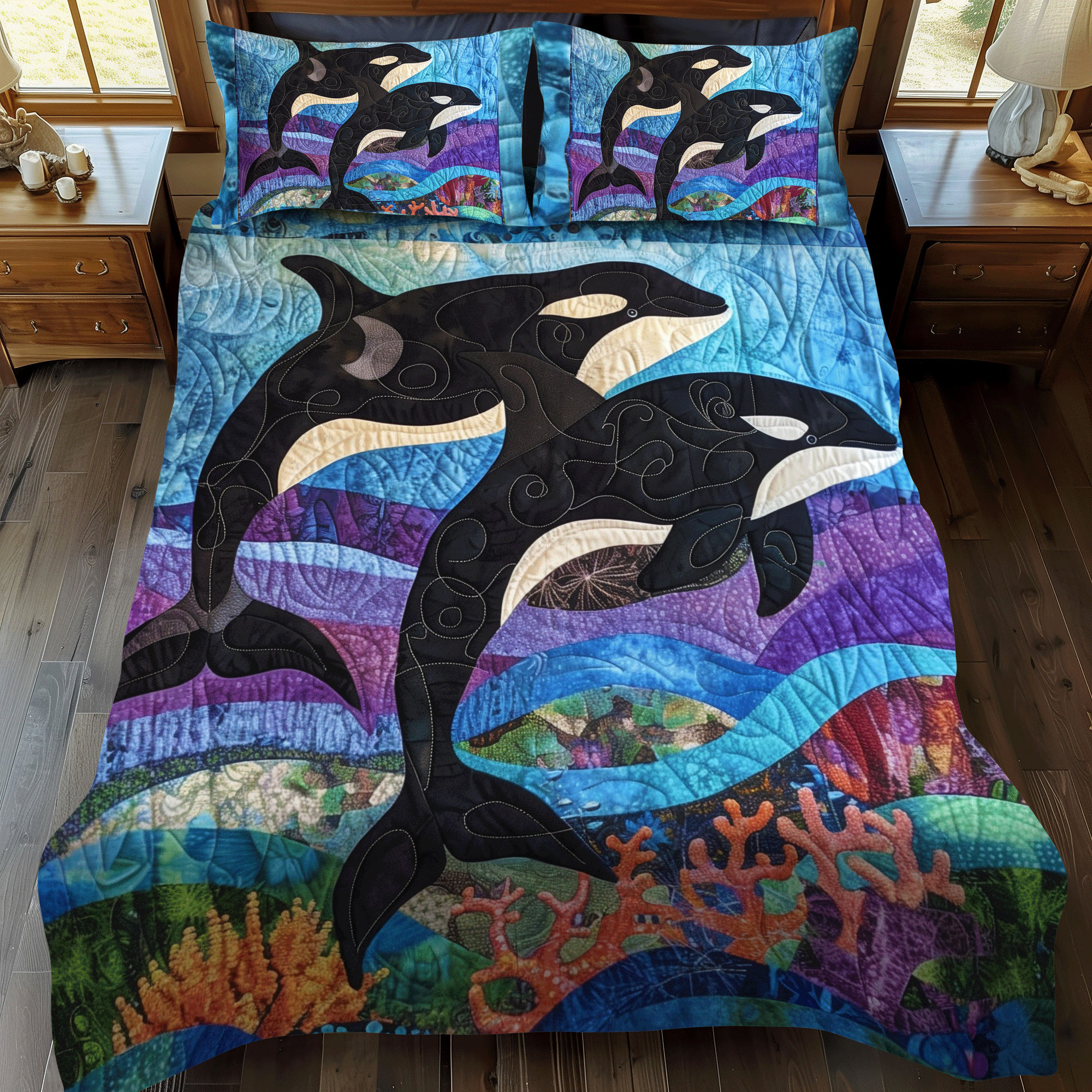 Orca Song Waves 3-Piece Quilted Bedding Set NCU0DV222 – Vantique
