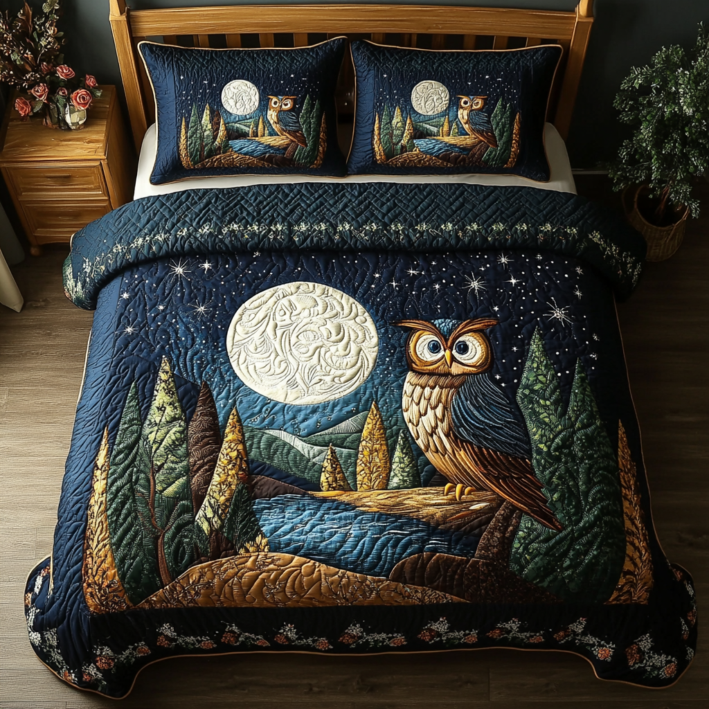 Owl Harmony 3-Piece Quilted Bedding Set NCU0DK8612 – Vantique