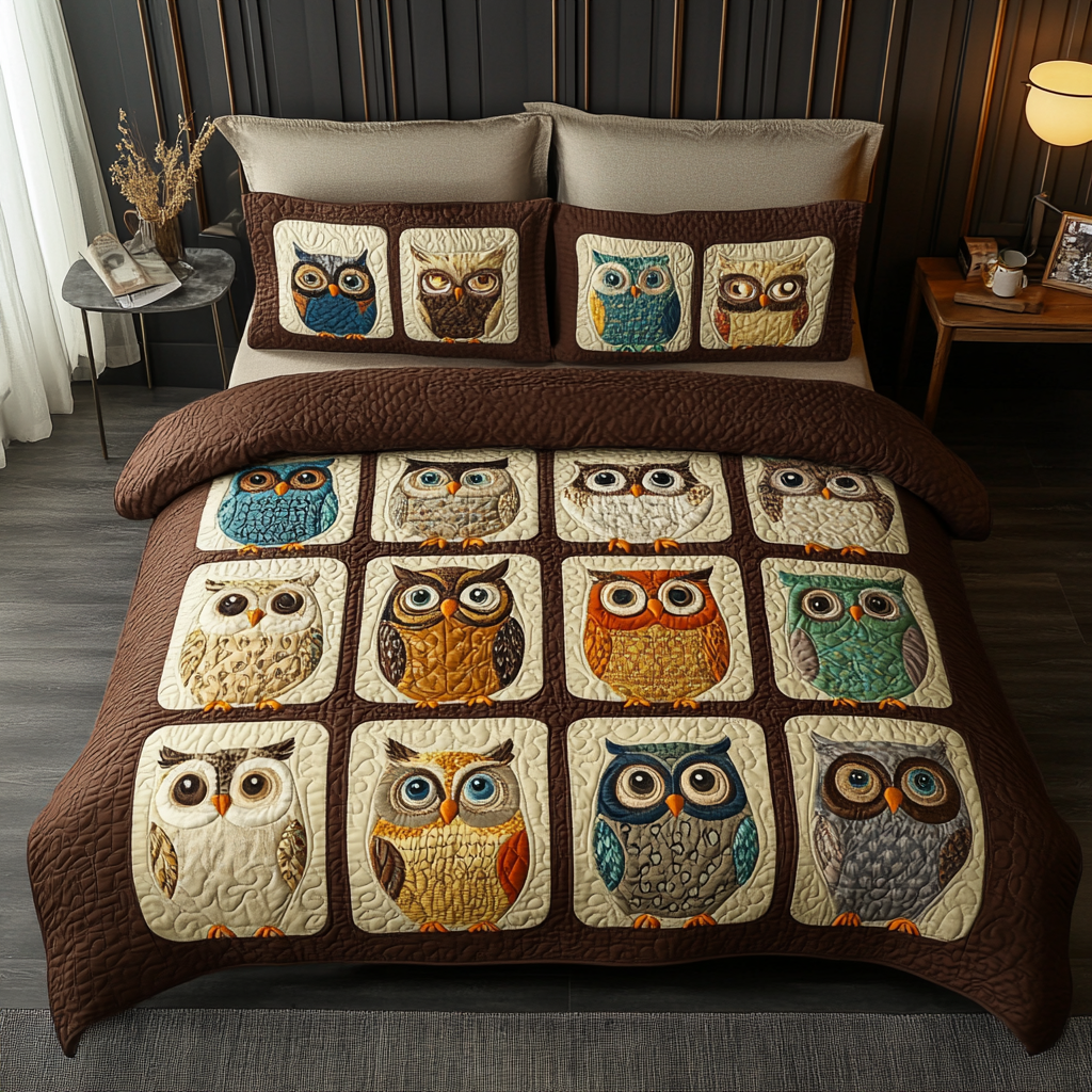 Owl Perch 3-Piece Quilted Bedding Set NCU0DK3109 – Vantique