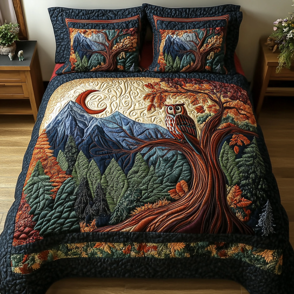 Owl Soul 3-Piece Quilted Bedding Set NCU0DK8615 – Vantique