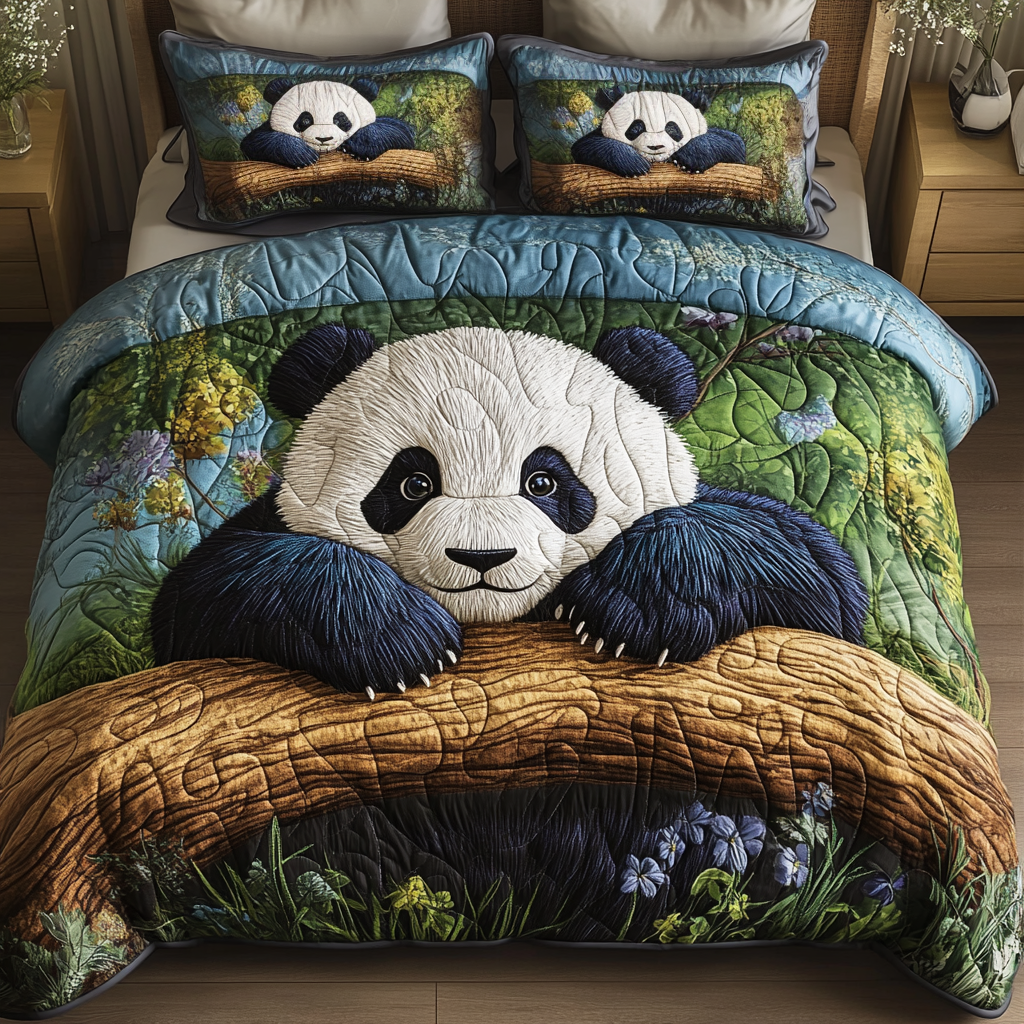 Panda Retreat 3-Piece Quilted Bedding Set NCU0VH1971 – Vantique