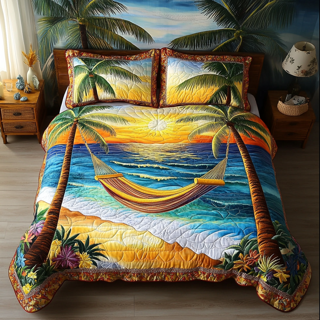 Paradise Sunrise 3-Piece Quilted Bedding Set NCU0VL2564 – Vantique