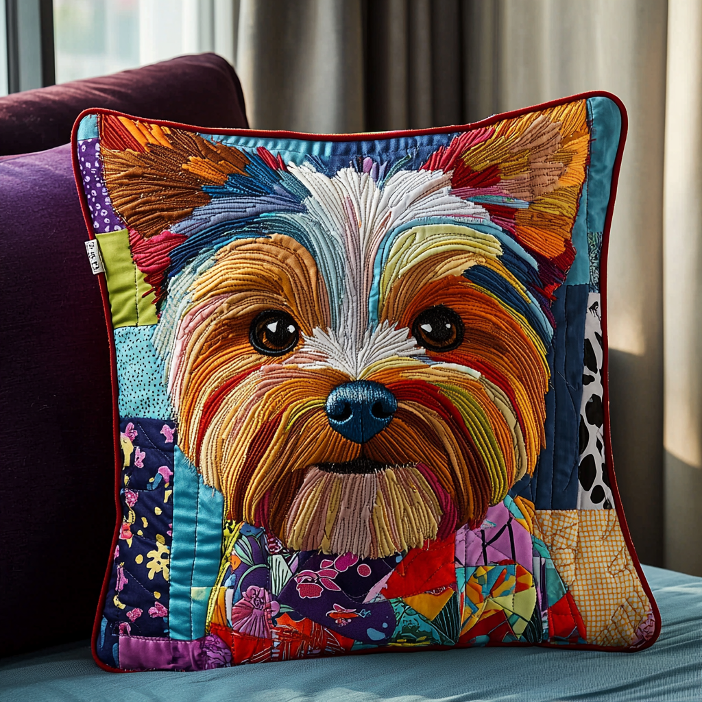 Patchwork Yorkie Quilted Pillow Case NCU0DV6094 – Vantique