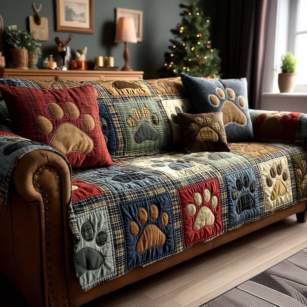 Paw Print Joy Quilted Sofa Cover NCU0NT11195 – Vantique