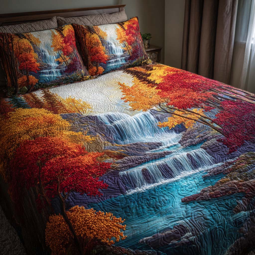 Peaceful Fall Road 3-Piece Quilted Bedding Set NCU0NT9354 – Vantique