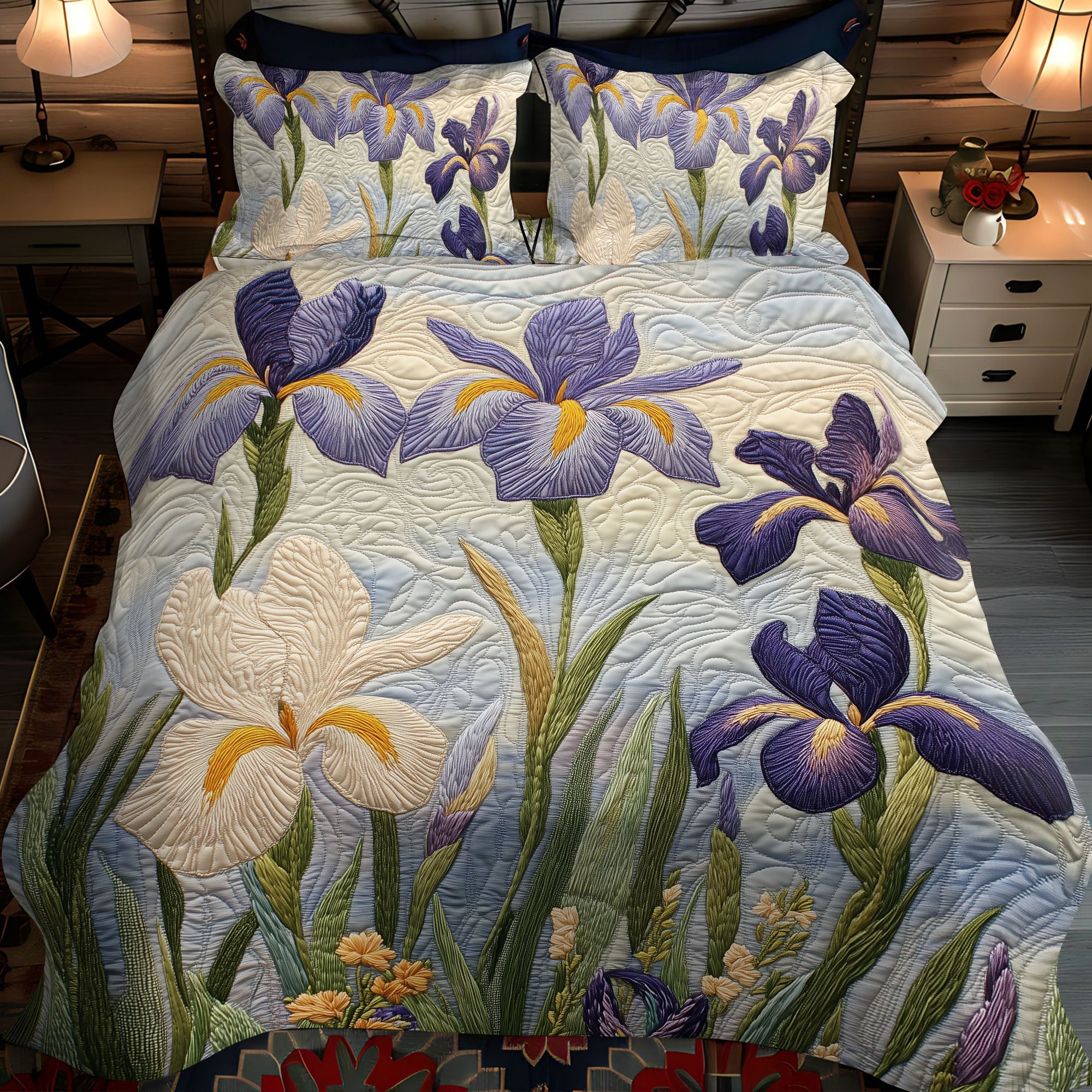 Peaceful Iris 3-Piece Quilted Bedding Set NCU0PT6237 – Vantique