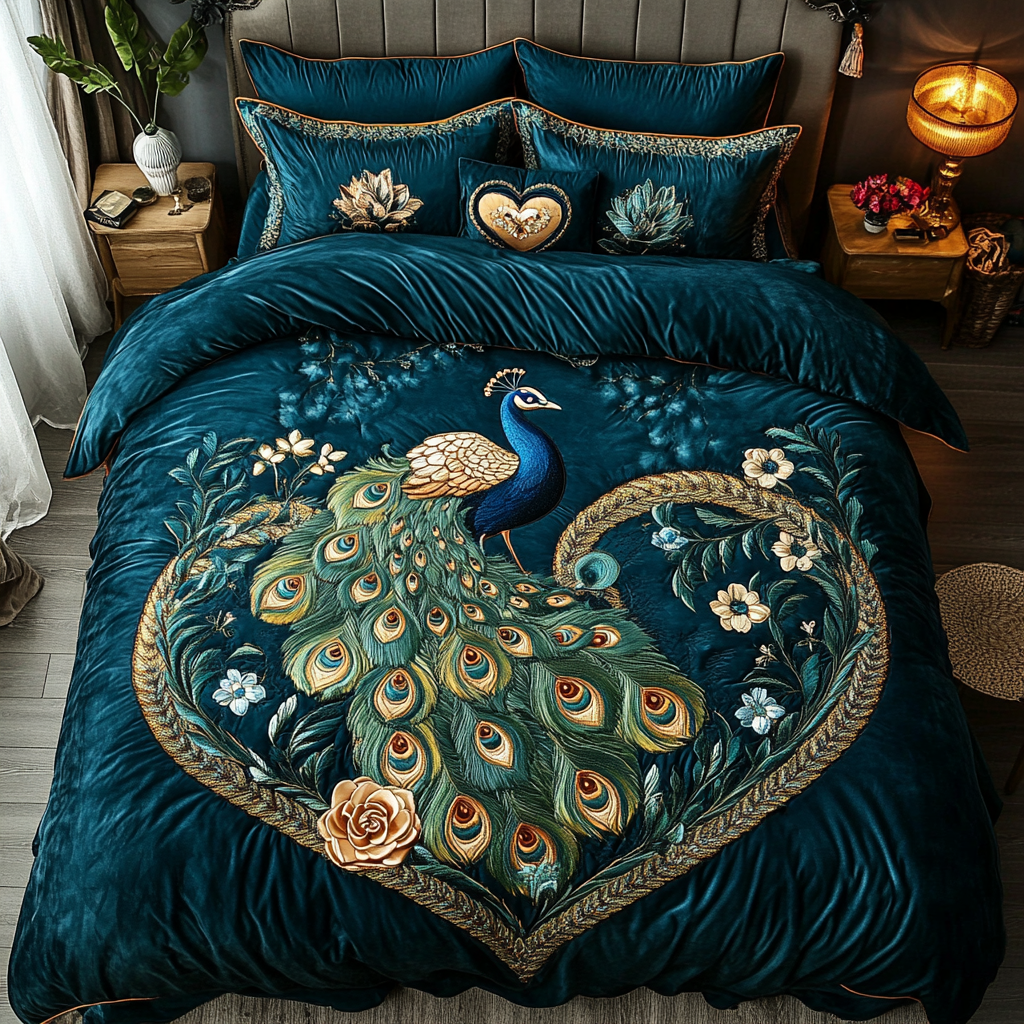 Peacock Elegance 3-Piece Quilted Bedding Set NCU0VH2458 – Vantique