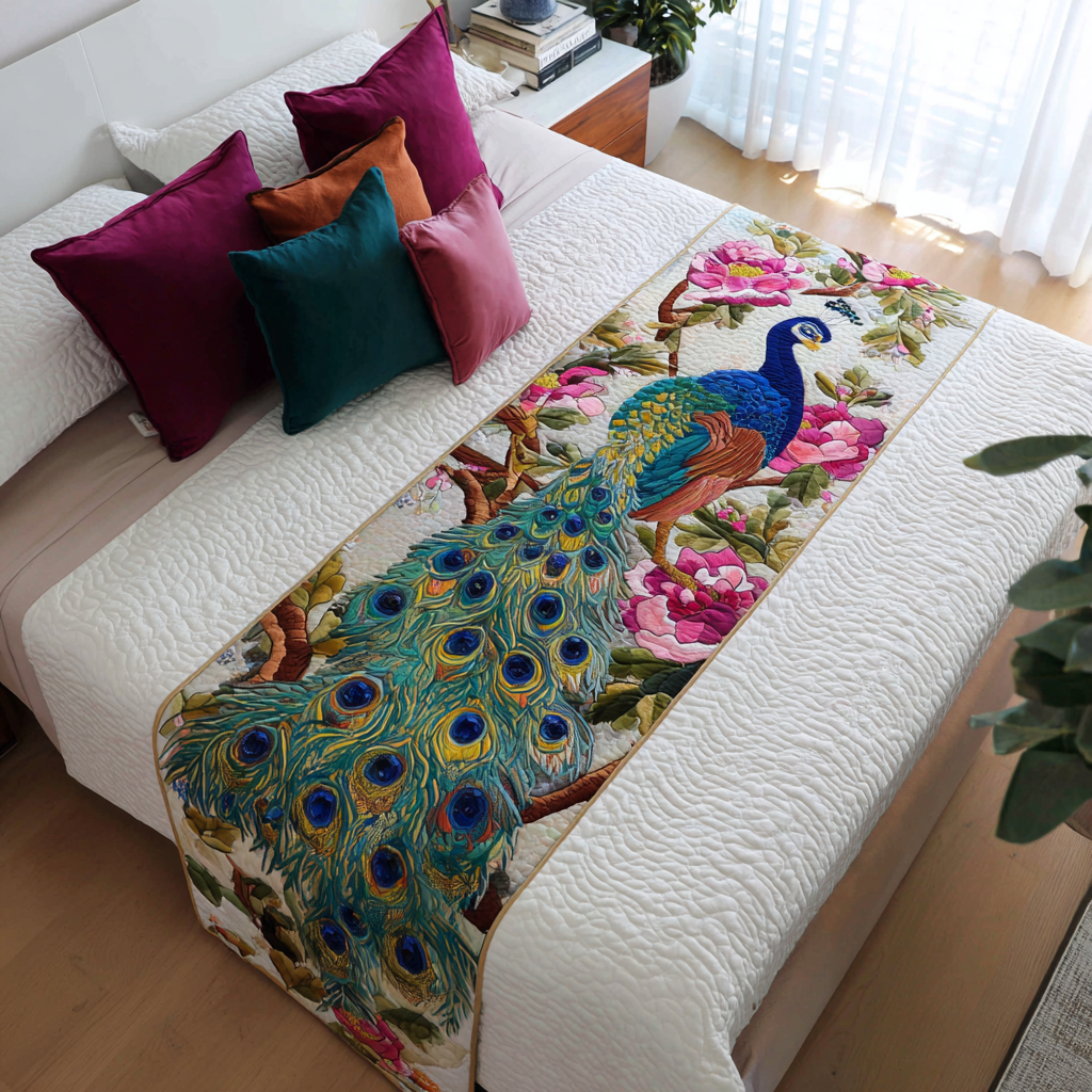 Peacock Grace Quilted Bed Runner NCU0DK8899 – Vantique