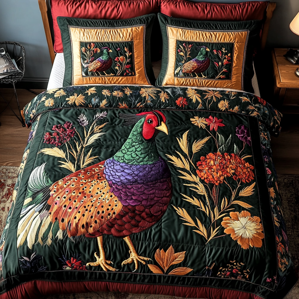 Pheasant Glow 3-Piece Quilted Bedding Set NCU0VH2525 – Vantique