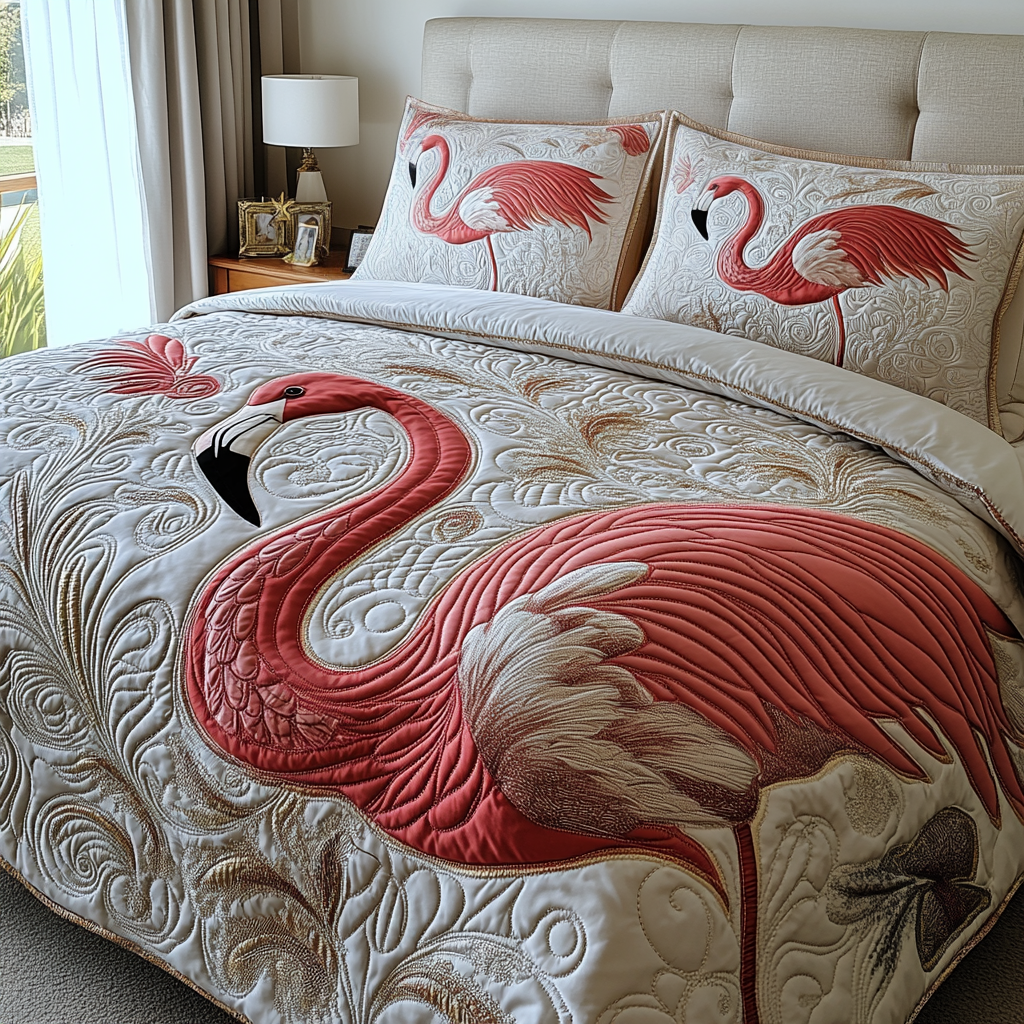 Flamingo 3-Piece Quilted Bedding Set NCU0VT166 – Vantique