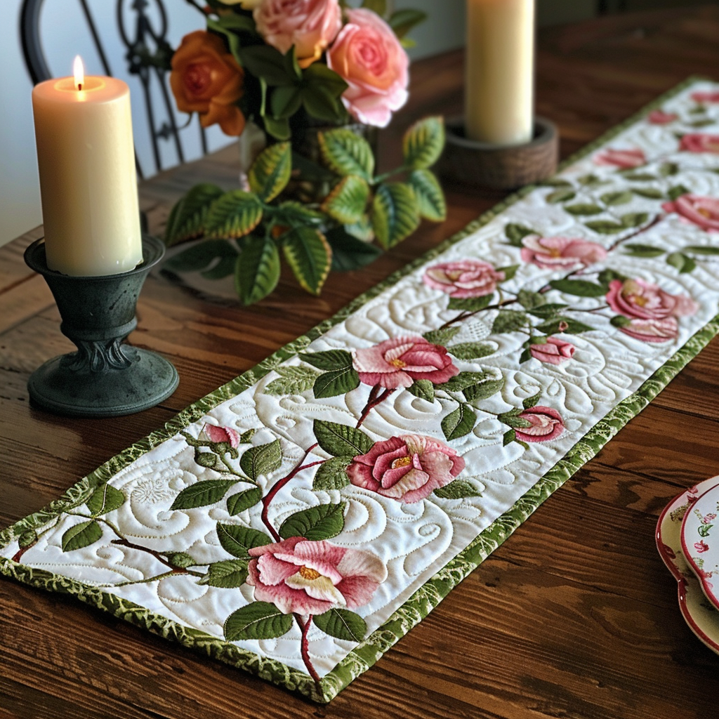 Pink Roses Quilted Table Runner NCU0DV2134 – Vantique