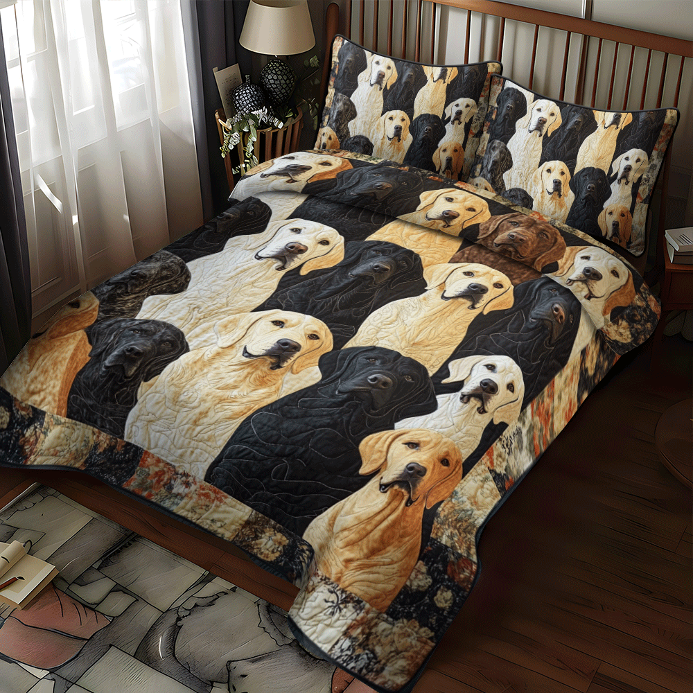 Playful Labrador 3-Piece Quilted Bedding Set NCU0PD544 – Vantique