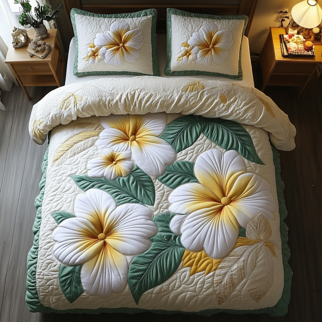Plumeria Bliss 3-Piece Quilted Bedding Set NCU0DK5959 – Vantique