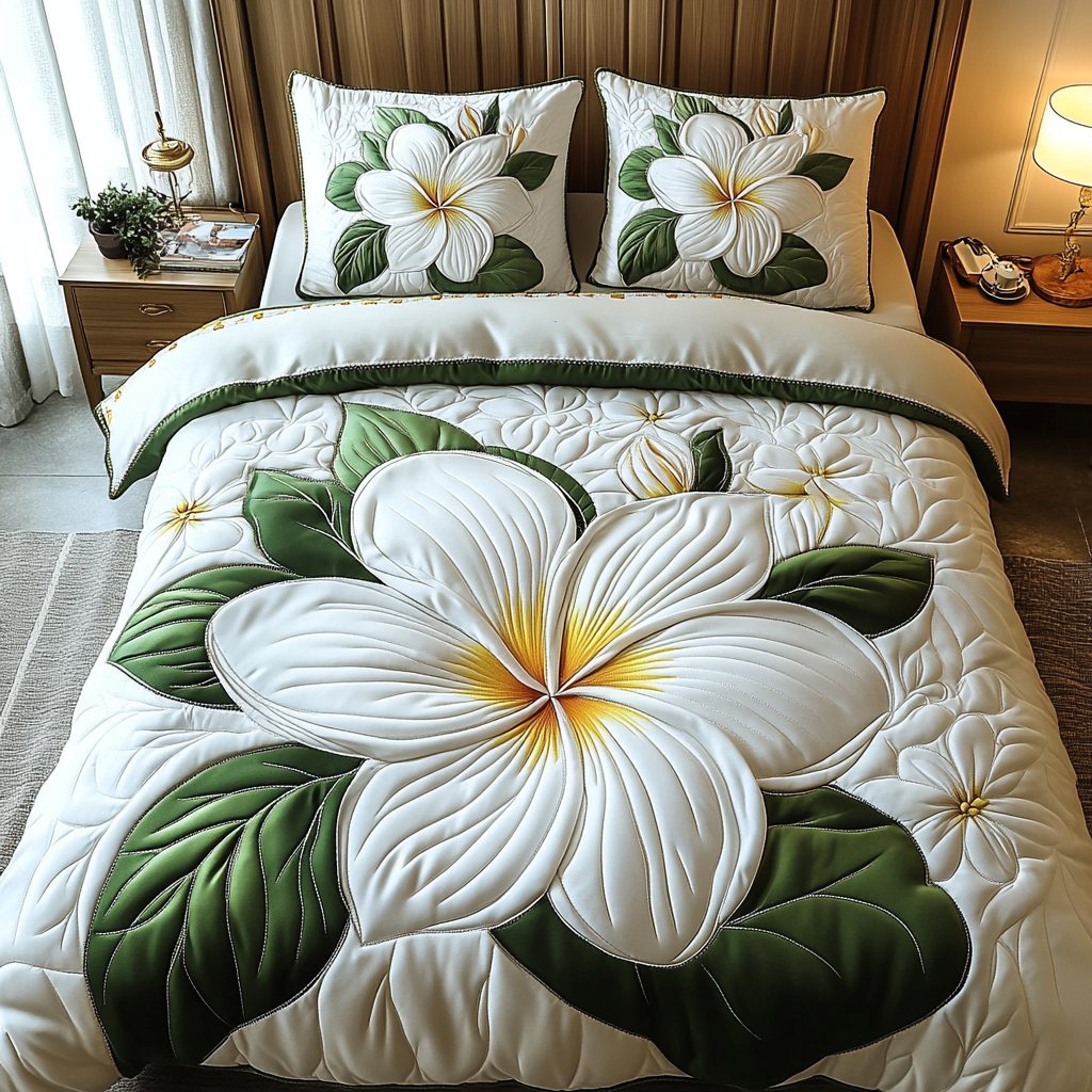 Plumeria Bliss 3-Piece Quilted Bedding Set NCU0VL1987 – Vantique