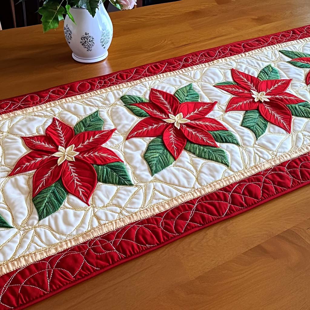 Poinsettia Elegance Quilted Table Runner NCU0NT2064 – Vantique